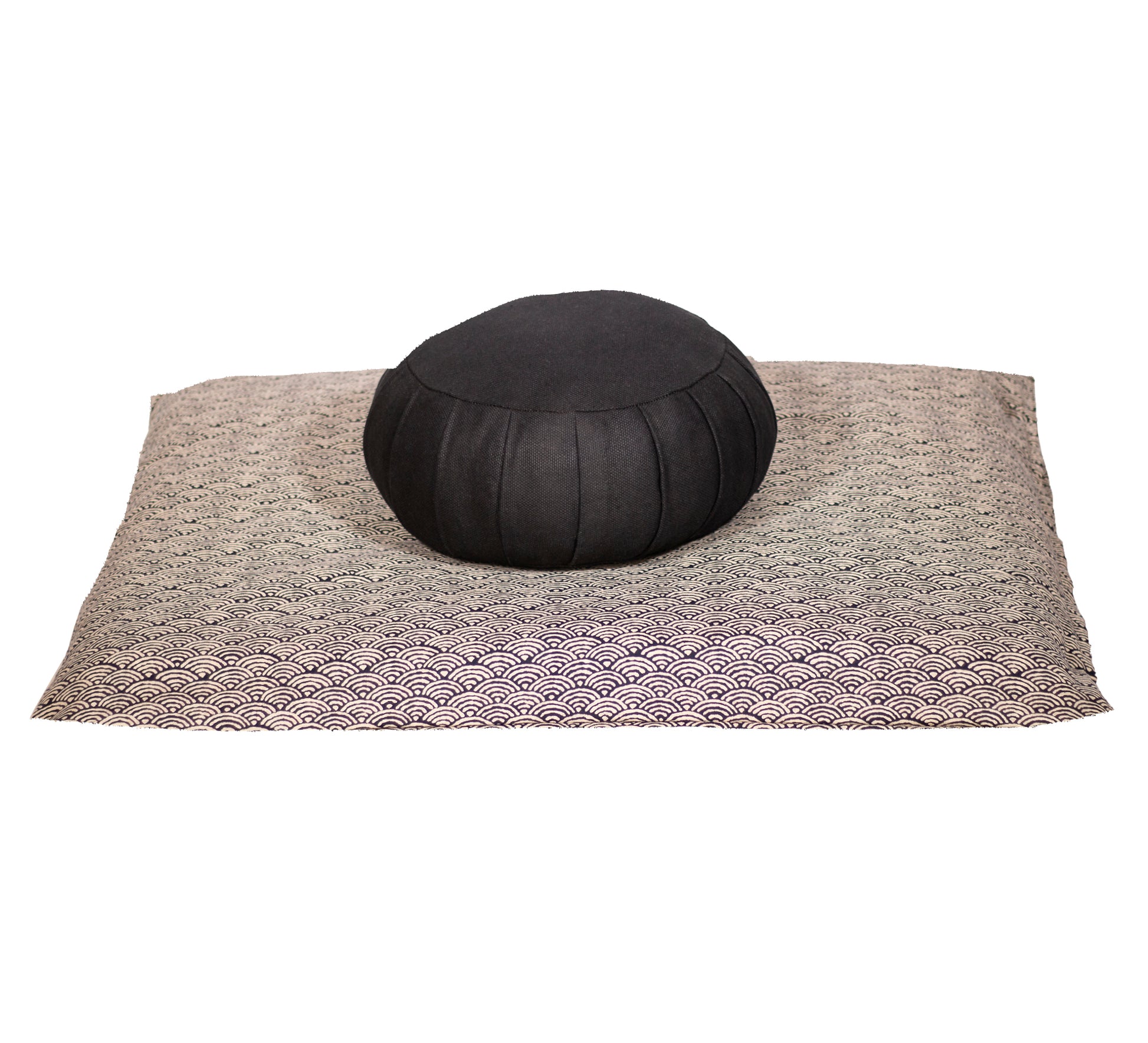 Kapok Black Round Zafu and Seigaiha Zabuton – Tierra Zen
